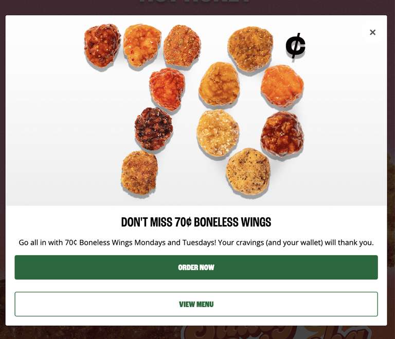 Wingstop: $0.70 Boneless Wings (Every Monday & Tuesday) | Pepper